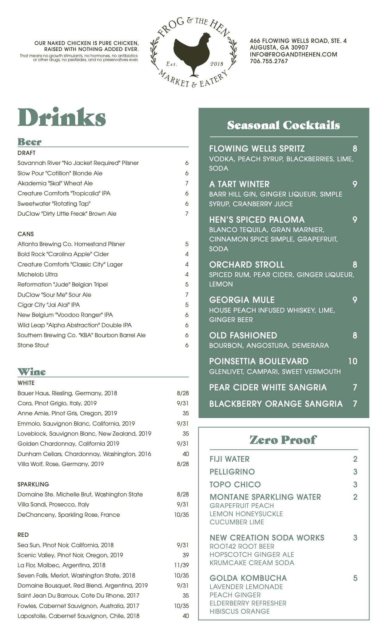 Menu | Frog and the Hen