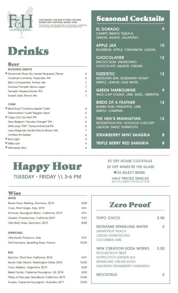 Menu | Frog and the Hen