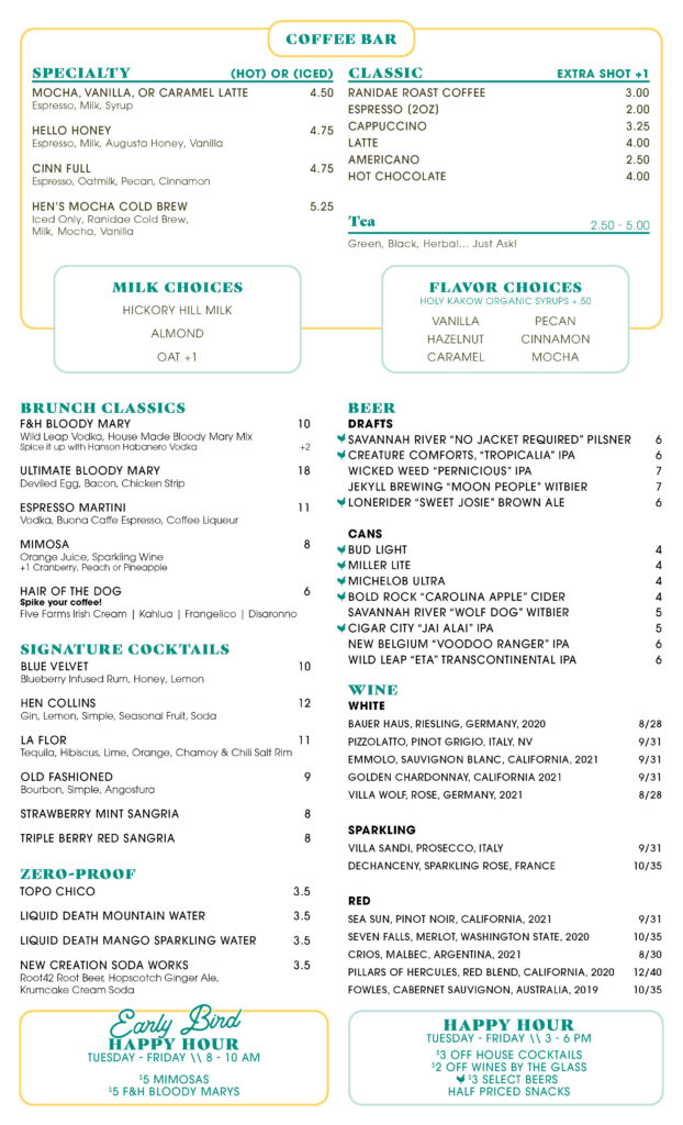 Menu | Frog and the Hen