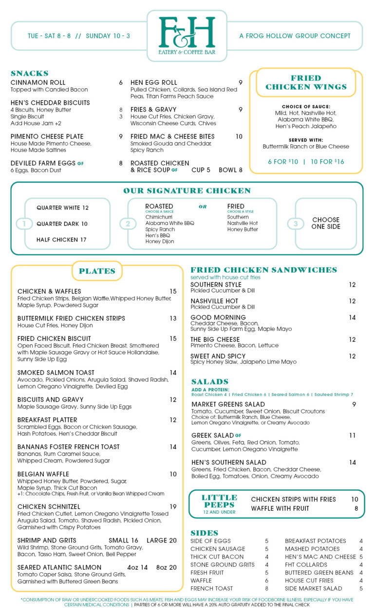 Menu | Frog and the Hen