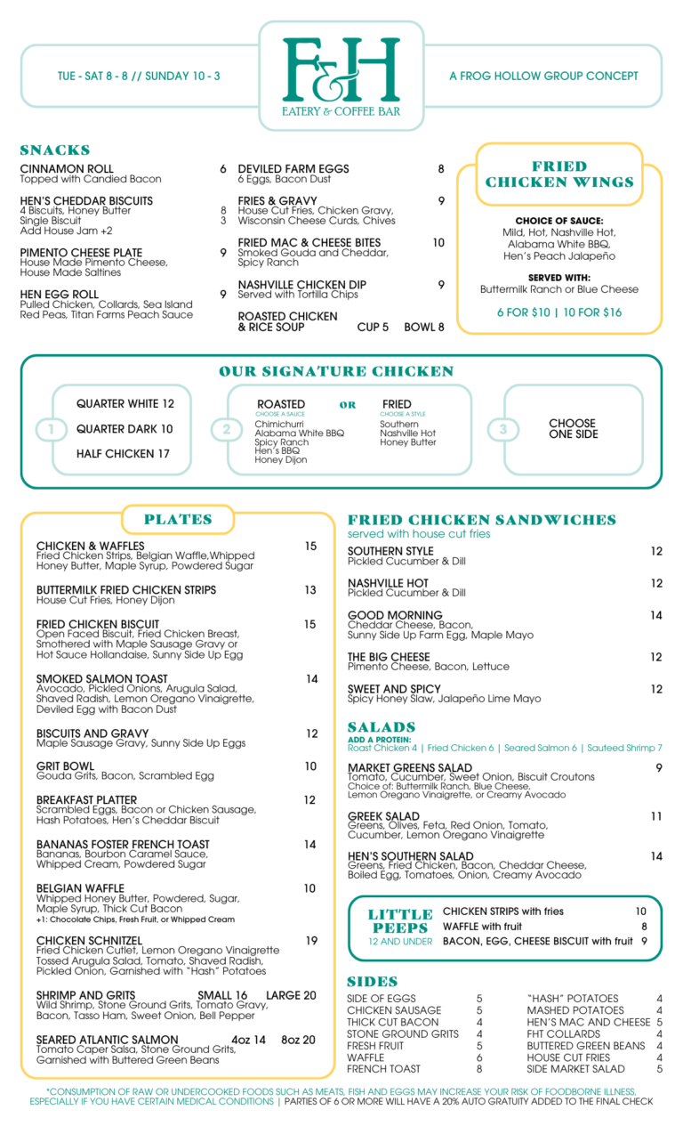 Menu | Frog and the Hen